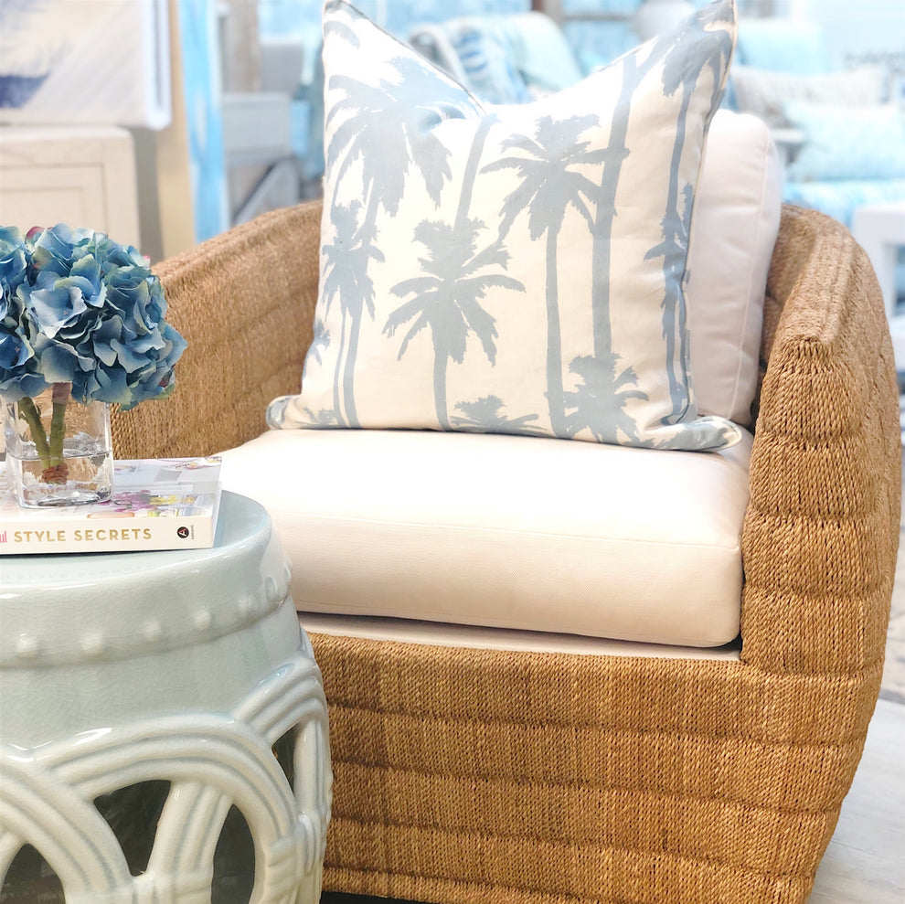 Blue Palm Print Pillow – Pineapples Palms Too – Pineapples Palms Too